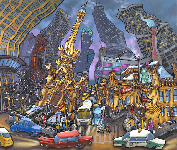 Water Tower Original Painting - Michael Birawer
