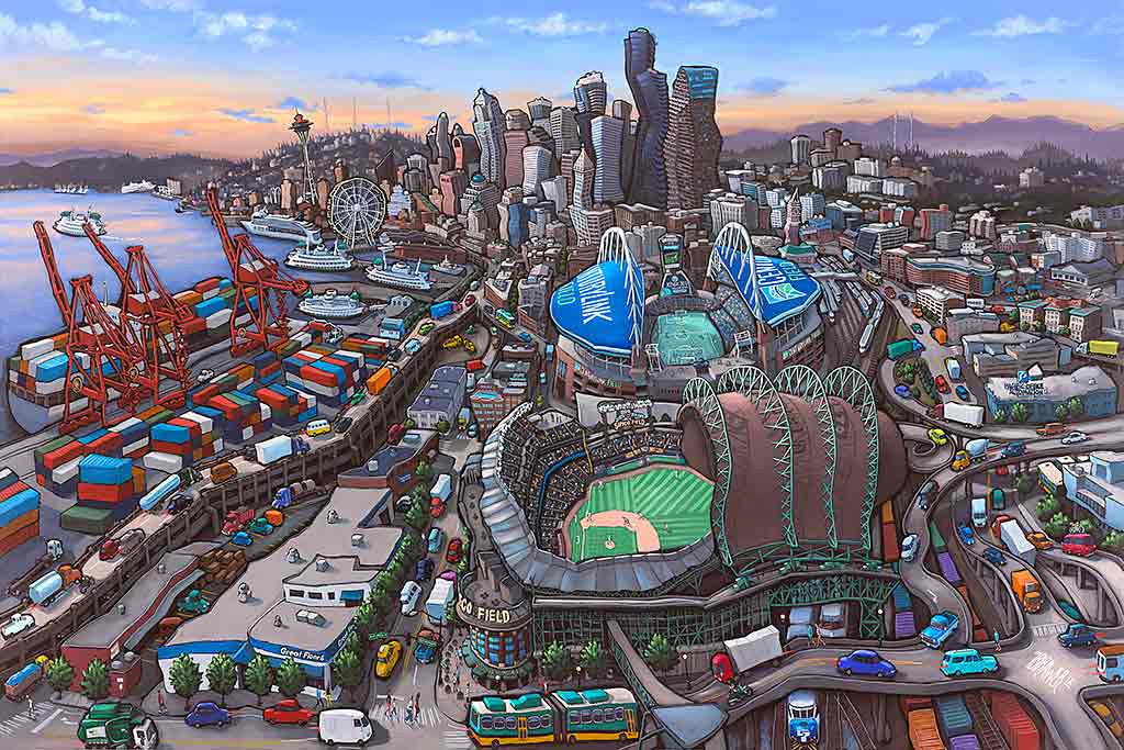 Seattle Stadiums Original Painting - Michael Birawer